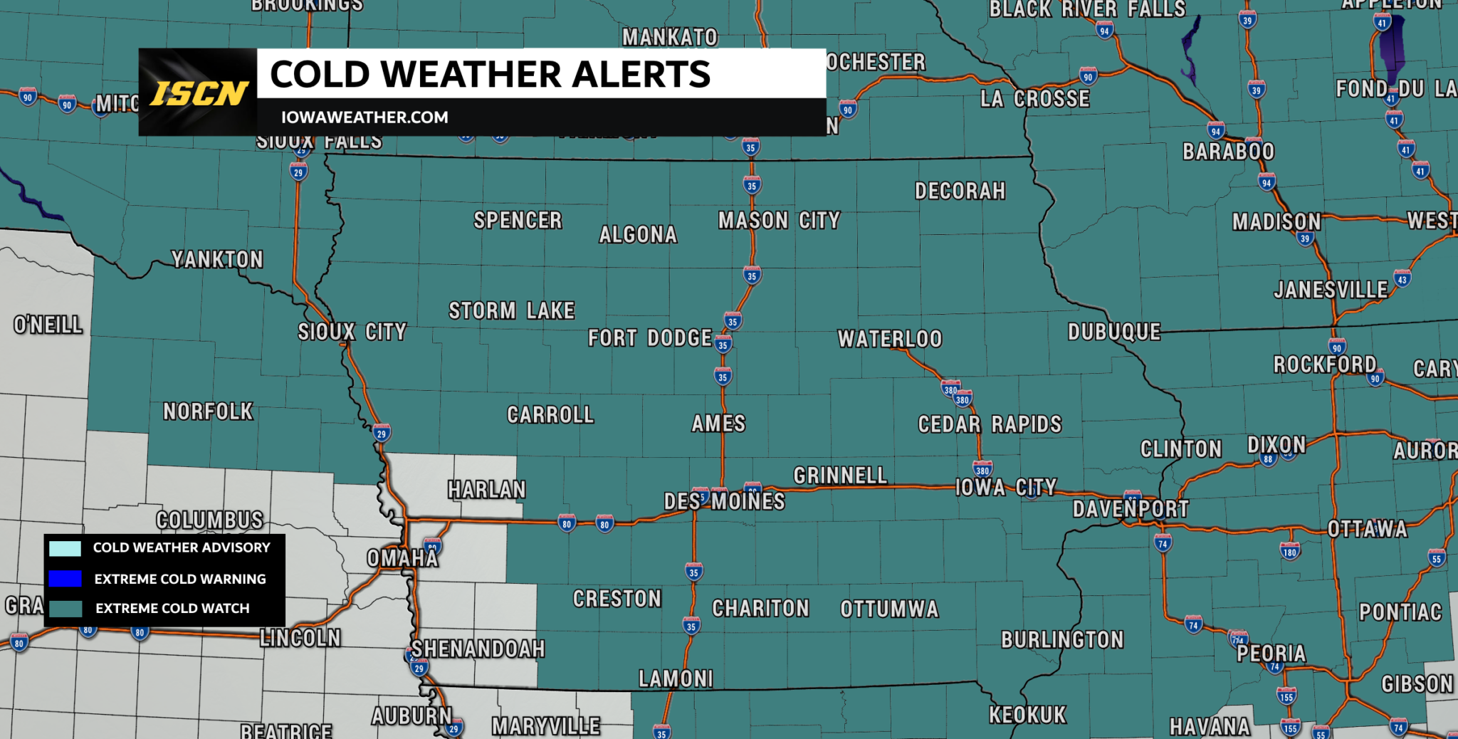 Extreme Cold Watch Expanded Across Much of Iowa